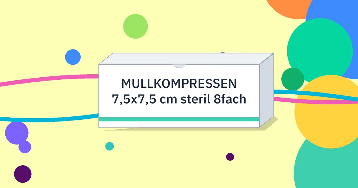 Symbolbild: Packung mit der Aufschrift MULLKOMPRESSEN 7,5x7,5 cm steril 8fach (PZN 11296127) – Verfügbarkeit und Bezug in Apotheken in Frankfurt am Main