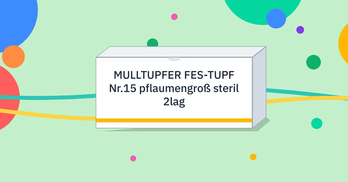 Symbolbild: Packung mit der Aufschrift MULLTUPFER FES-TUPF Nr.15 pflaumengroß steril 2lag (PZN 11158655) – Verfügbarkeit und Bezug in Apotheken in Frankfurt am Main