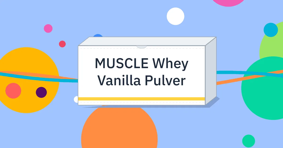 Symbolbild: Packung mit der Aufschrift MUSCLE Whey Vanilla Pulver (PZN 10412264) – Verfügbarkeit und Bezug in Apotheken in Frankfurt am Main
