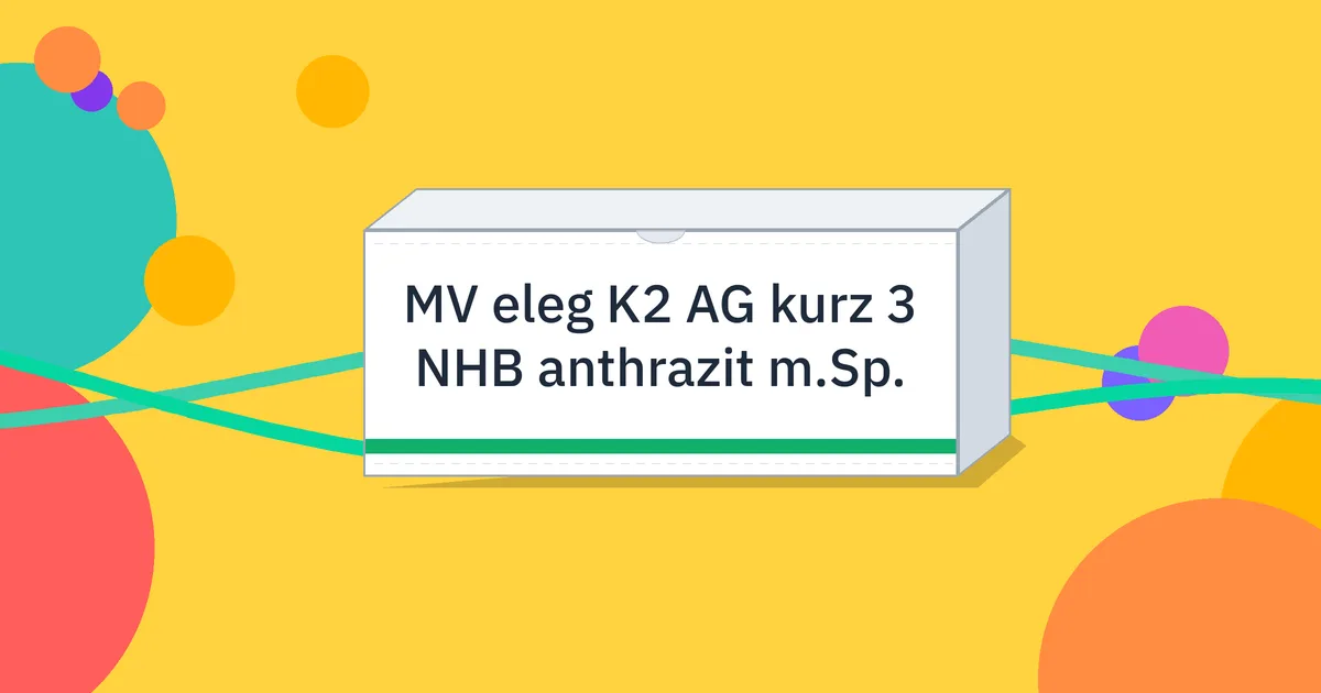 Symbolbild: Packung mit der Aufschrift MV eleg K2 AG kurz 3 NHB anthrazit m.Sp. (PZN 15715696) – Verfügbarkeit und Bezug in Apotheken in Frankfurt am Main
