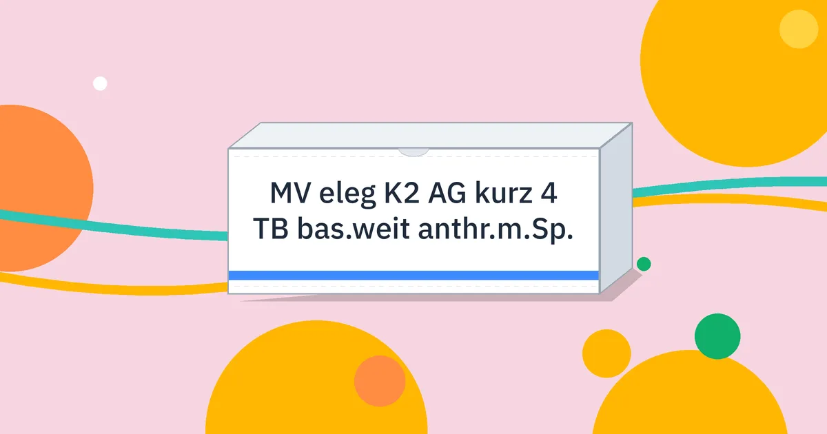 Symbolbild: Packung mit der Aufschrift MV eleg K2 AG kurz 4 TB bas.weit anthr.m.Sp. (PZN 00188311) – Verfügbarkeit und Bezug in Apotheken in Frankfurt am Main
