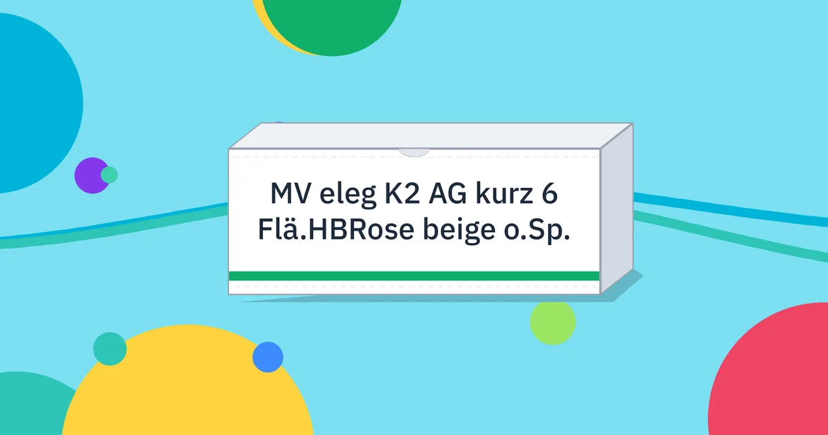 Symbolbild: Packung mit der Aufschrift MV eleg K2 AG kurz 6 Flä.HBRose beige o.Sp. (PZN 15704563) – Verfügbarkeit und Bezug in Apotheken in Frankfurt am Main