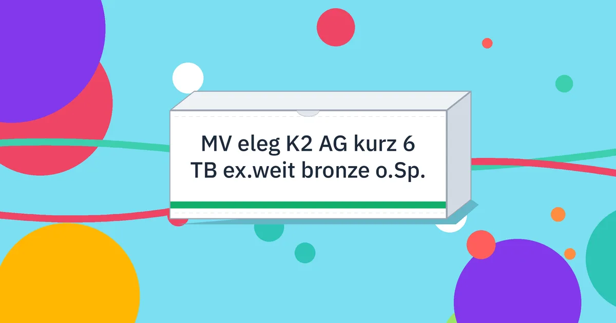 Symbolbild: Packung mit der Aufschrift MV eleg K2 AG kurz 6 TB ex.weit bronze o.Sp. (PZN 14716995) – Verfügbarkeit und Bezug in Apotheken in Frankfurt am Main
