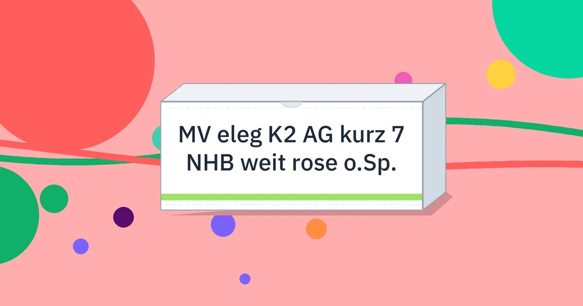 Symbolbild: Packung mit der Aufschrift MV eleg K2 AG kurz 7 NHB weit rose o.Sp. (PZN 15714403) – Verfügbarkeit und Bezug in Apotheken in Frankfurt am Main