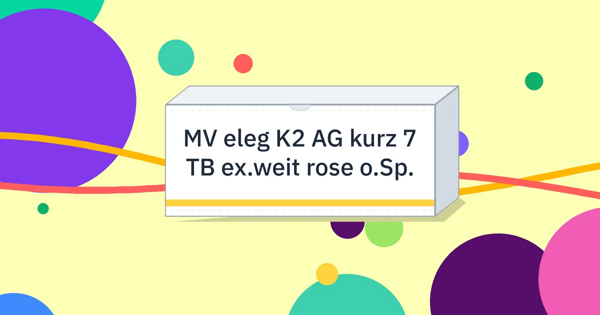 Symbolbild: Packung mit der Aufschrift MV eleg K2 AG kurz 7 TB ex.weit rose o.Sp. (PZN 14697660) – Verfügbarkeit und Bezug in Apotheken in Frankfurt am Main