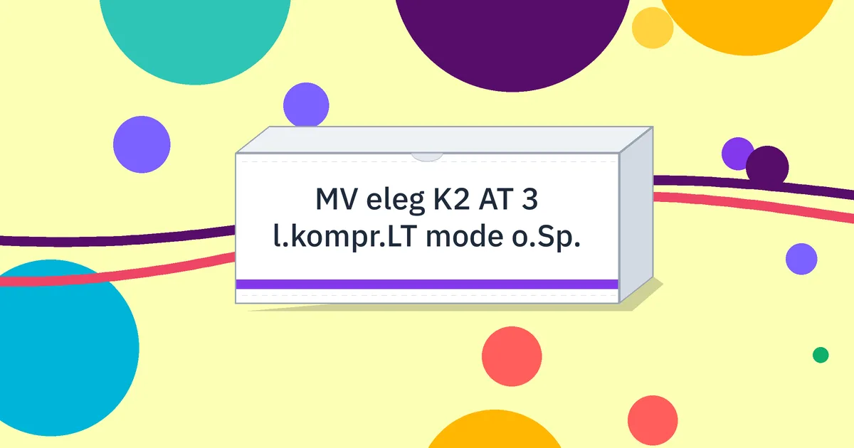 Symbolbild: Packung mit der Aufschrift MV eleg K2 AT 3 l.kompr.LT mode o.Sp. (PZN 06189458) – Verfügbarkeit und Bezug in Apotheken in Frankfurt am Main