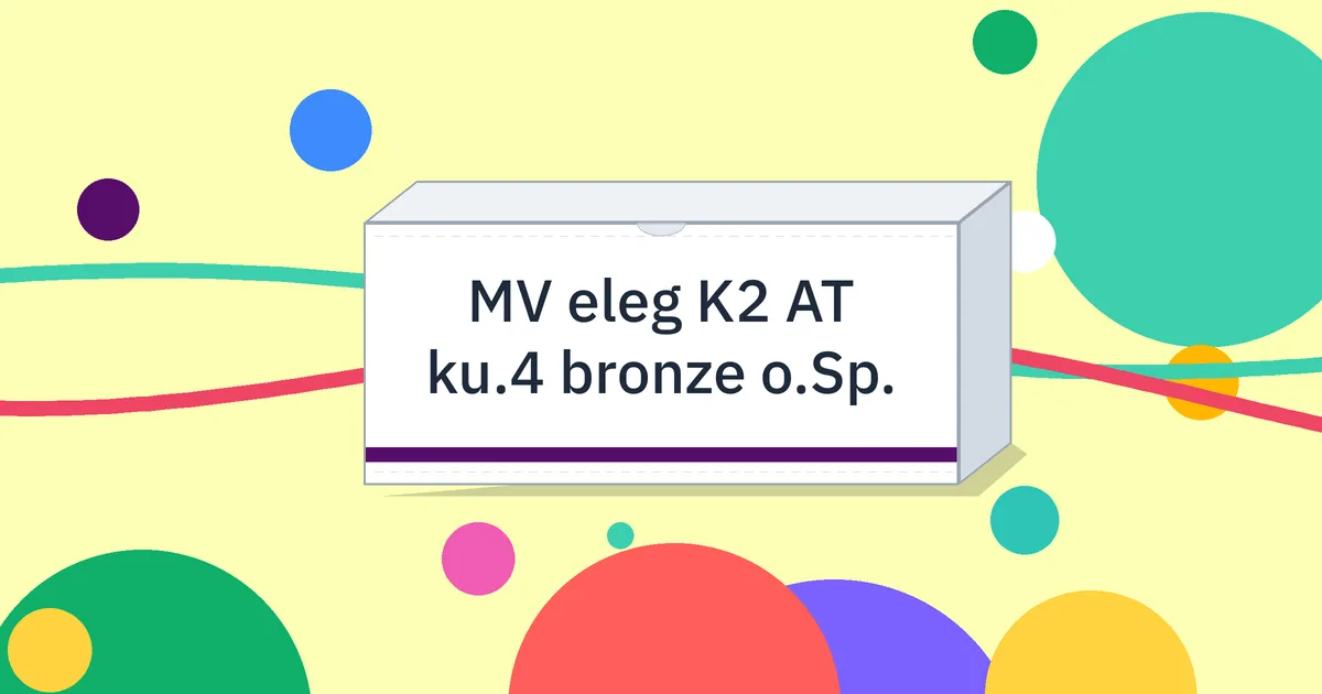 Symbolbild: Packung mit der Aufschrift MV eleg K2 AT ku.4 bronze o.Sp. (PZN 15287013) – Verfügbarkeit und Bezug in Apotheken in Frankfurt am Main