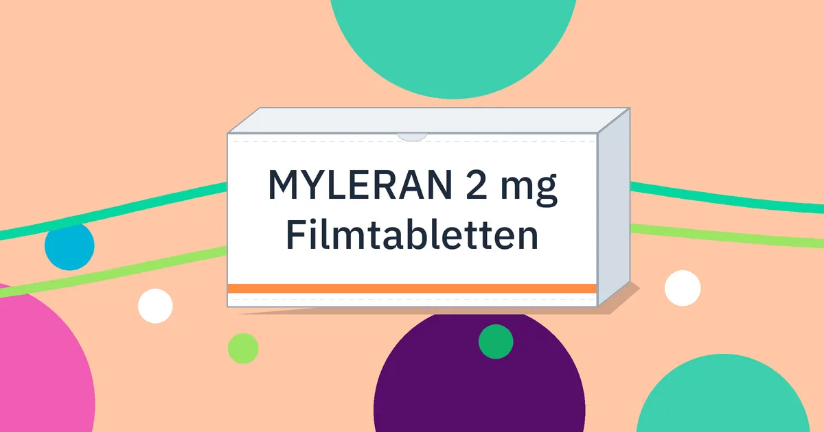 Symbolbild: Packung mit der Aufschrift MYLERAN 2 mg Filmtabletten (PZN 00461178) – Verfügbarkeit und Bezug in Apotheken in Frankfurt am Main