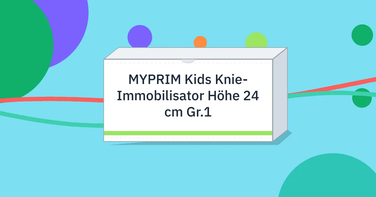 Symbolbild: Packung mit der Aufschrift MYPRIM Kids Knie-Immobilisator Höhe 24 cm Gr.1 (PZN 17879479) – Verfügbarkeit und Bezug in Apotheken in Frankfurt am Main