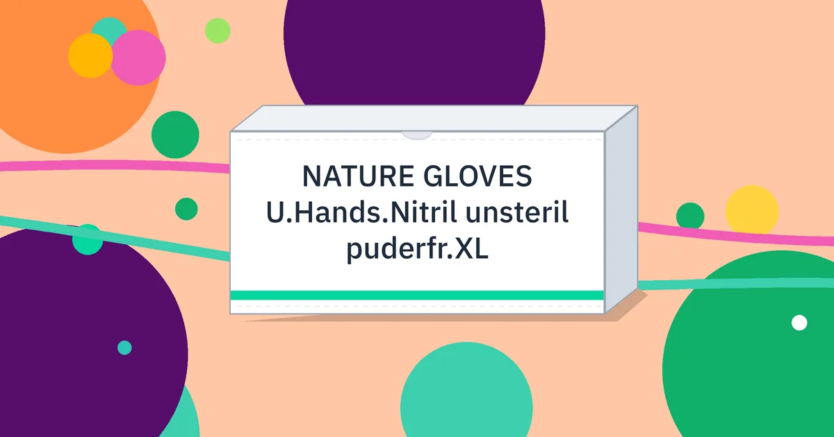Symbolbild: Packung mit der Aufschrift NATURE GLOVES U.Hands.Nitril unsteril puderfr.XL (PZN 18034117) – Verfügbarkeit und Bezug in Apotheken in Frankfurt am Main
