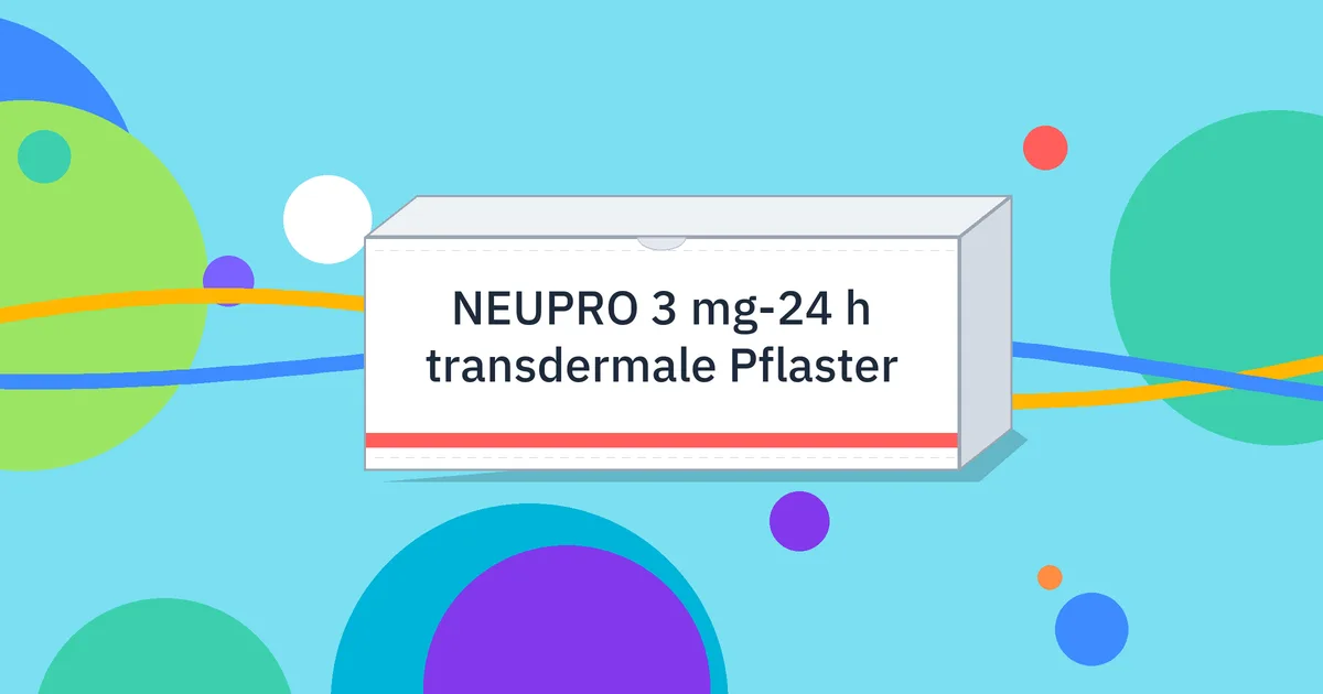 Symbolbild: Packung mit der Aufschrift NEUPRO 3 mg-24 h transdermale Pflaster (PZN 10979172) – Verfügbarkeit und Bezug in Apotheken in Frankfurt am Main