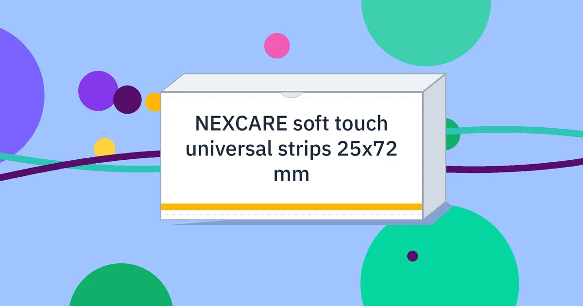 Symbolbild: Packung mit der Aufschrift NEXCARE soft touch universal strips 25x72 mm (PZN 16229118) – Verfügbarkeit und Bezug in Apotheken in Frankfurt am Main
