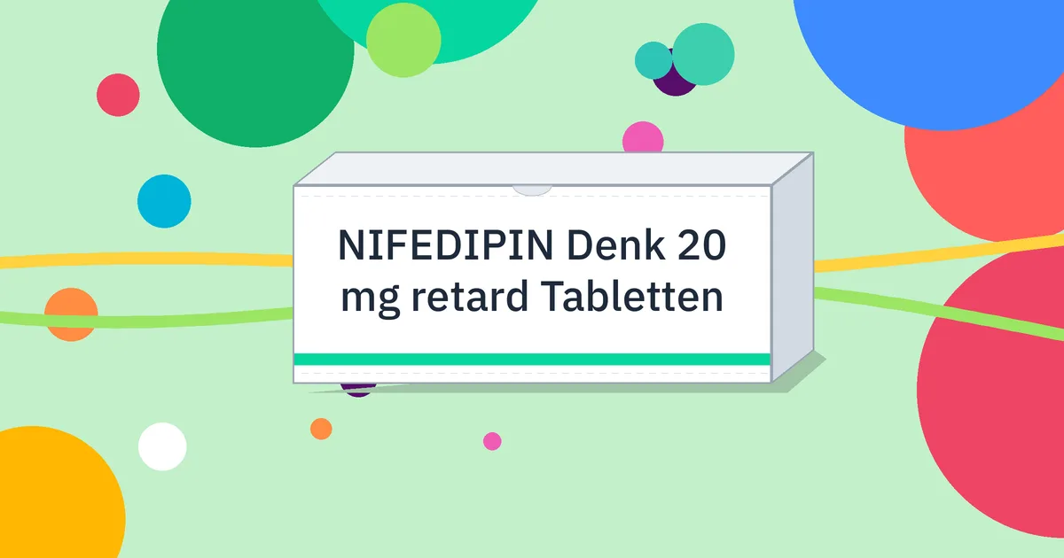 Symbolbild: Packung mit der Aufschrift NIFEDIPIN Denk 20 mg retard Tabletten (PZN 18738232) – Verfügbarkeit und Bezug in Apotheken in Frankfurt am Main