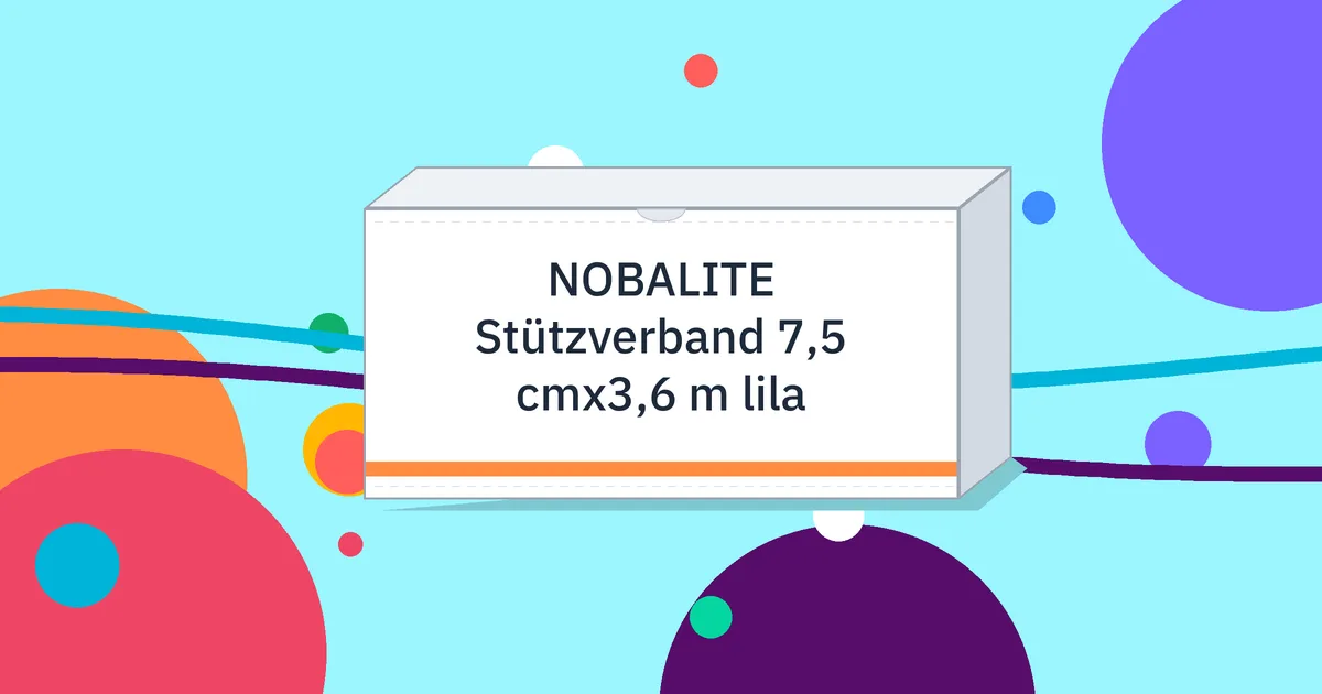 Symbolbild: Packung mit der Aufschrift NOBALITE Stützverband 7,5 cmx3,6 m lila (PZN 14292957) – Verfügbarkeit und Bezug in Apotheken in Frankfurt am Main