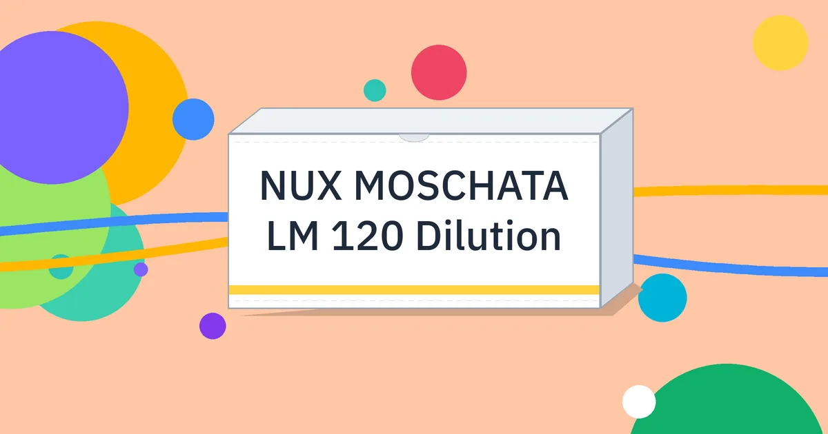 Symbolbild: Packung mit der Aufschrift NUX MOSCHATA LM 120 Dilution (PZN 12970264) – Verfügbarkeit und Bezug in Apotheken in Frankfurt am Main