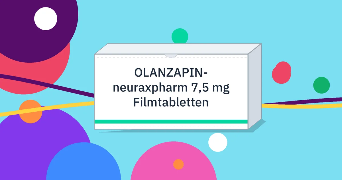 Symbolbild: Packung mit der Aufschrift OLANZAPIN-neuraxpharm 7,5 mg Filmtabletten (PZN 06082737) – Verfügbarkeit und Bezug in Apotheken in Frankfurt am Main