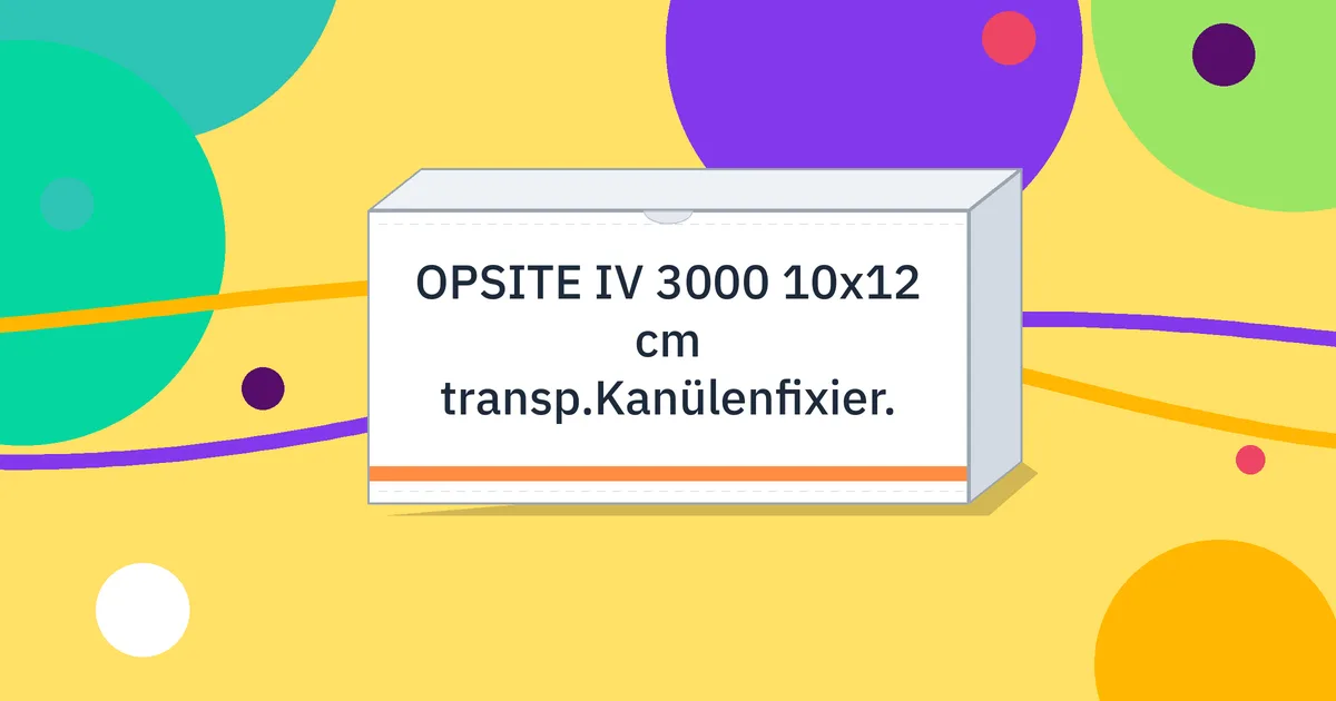 Symbolbild: Packung mit der Aufschrift OPSITE IV 3000 10x12 cm transp.Kanülenfixier. (PZN 18830653) – Verfügbarkeit und Bezug in Apotheken in Frankfurt am Main