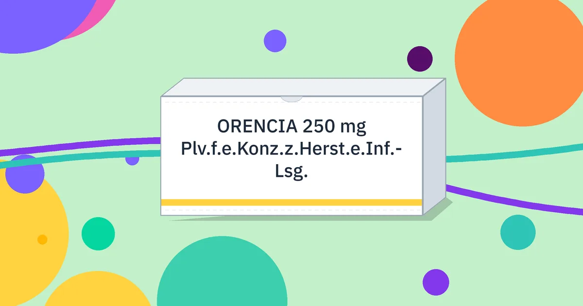 Symbolbild: Packung mit der Aufschrift ORENCIA 250 mg Plv.f.e.Konz.z.Herst.e.Inf.-Lsg. (PZN 10709194) – Verfügbarkeit und Bezug in Apotheken in Frankfurt am Main