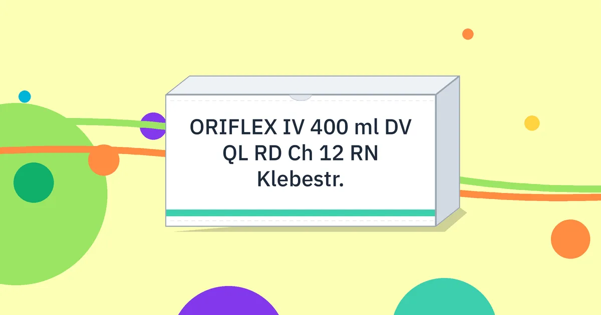 Symbolbild: Packung mit der Aufschrift ORIFLEX IV 400 ml DV QL RD Ch 12 RN Klebestr. (PZN 17485585) – Verfügbarkeit und Bezug in Apotheken in Frankfurt am Main