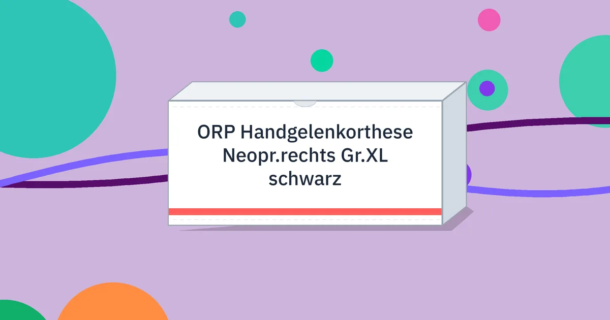Symbolbild: Packung mit der Aufschrift ORP Handgelenkorthese Neopr.rechts Gr.XL schwarz (PZN 04901562) – Verfügbarkeit und Bezug in Apotheken in Frankfurt am Main