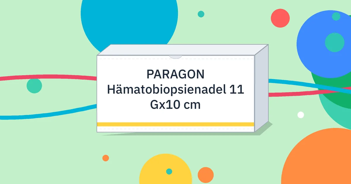 Symbolbild: Packung mit der Aufschrift PARAGON Hämatobiopsienadel 11 Gx10 cm (PZN 18214434) – Verfügbarkeit und Bezug in Apotheken in Frankfurt am Main