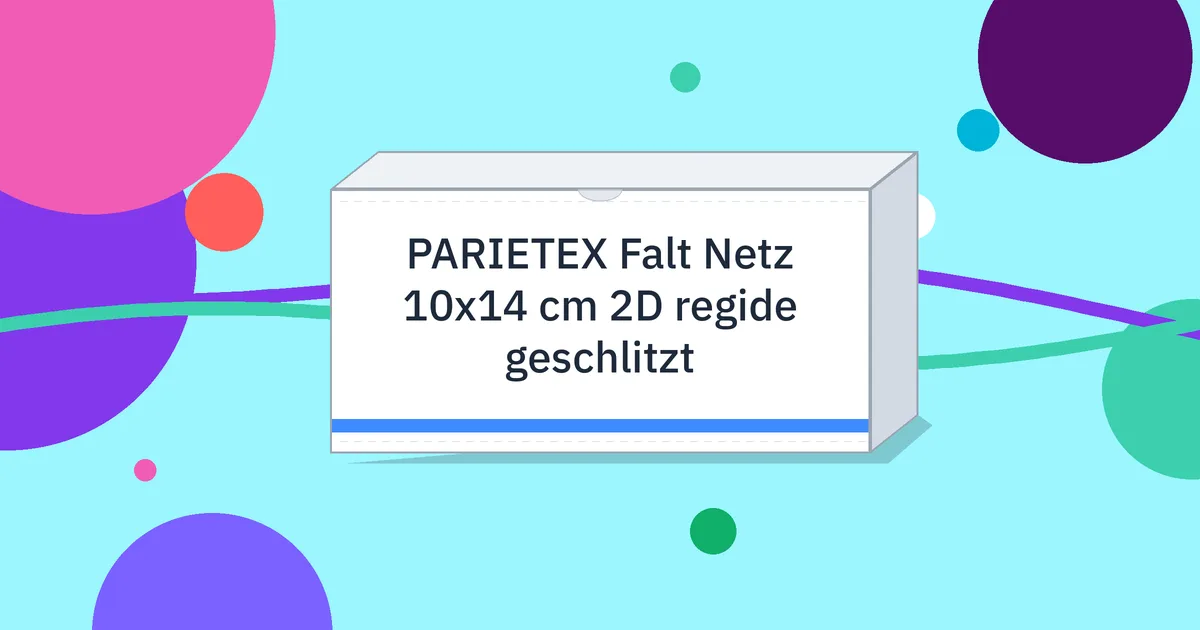 Symbolbild: Packung mit der Aufschrift PARIETEX Falt Netz 10x14 cm 2D regide geschlitzt (PZN 00434589) – Verfügbarkeit und Bezug in Apotheken in Frankfurt am Main