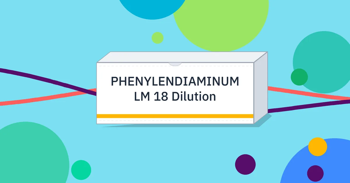 Symbolbild: Packung mit der Aufschrift PHENYLENDIAMINUM LM 18 Dilution (PZN 13638419) – Verfügbarkeit und Bezug in Apotheken in Frankfurt am Main