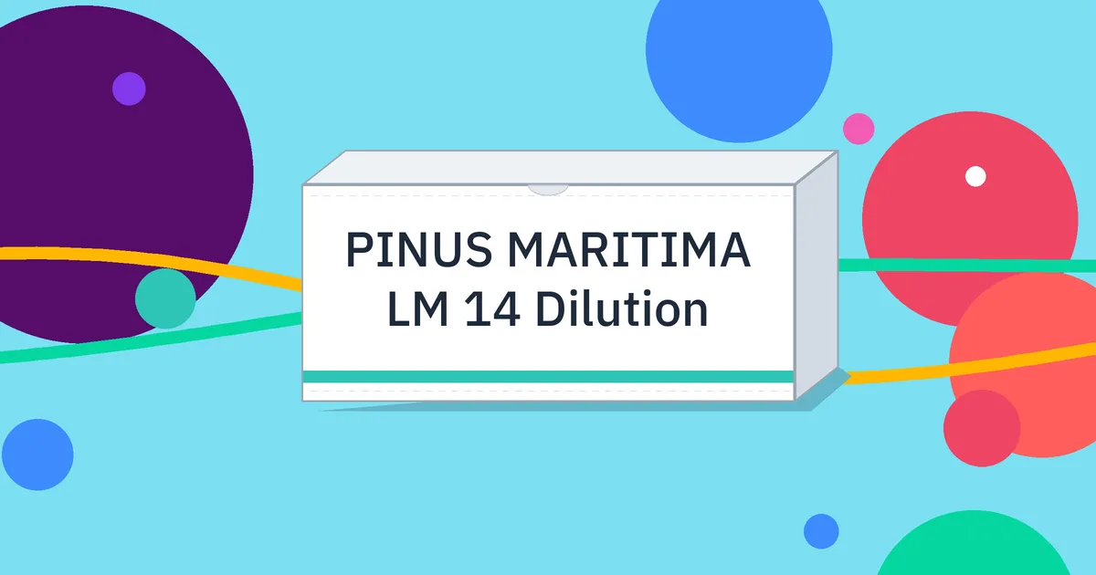 Symbolbild: Packung mit der Aufschrift PINUS MARITIMA LM 14 Dilution (PZN 13644354) – Verfügbarkeit und Bezug in Apotheken in Frankfurt am Main