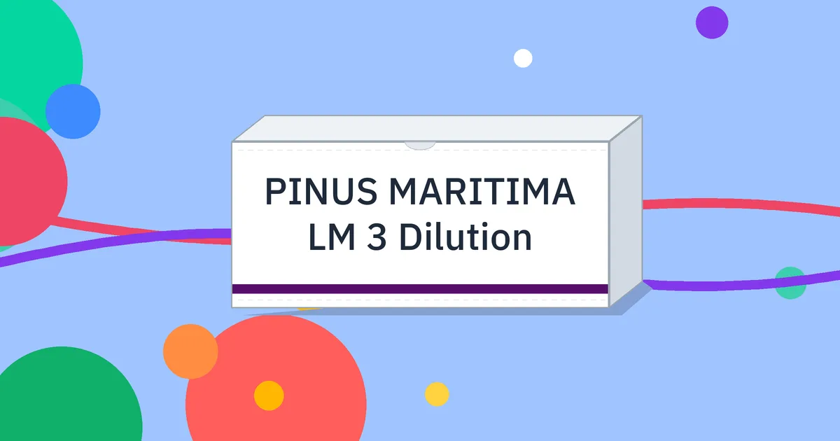 Symbolbild: Packung mit der Aufschrift PINUS MARITIMA LM 3 Dilution (PZN 13644242) – Verfügbarkeit und Bezug in Apotheken in Frankfurt am Main