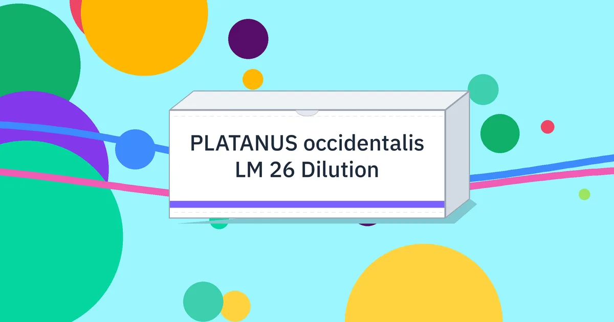 Symbolbild: Packung mit der Aufschrift PLATANUS occidentalis LM 26 Dilution (PZN 13647329) – Verfügbarkeit und Bezug in Apotheken in Frankfurt am Main