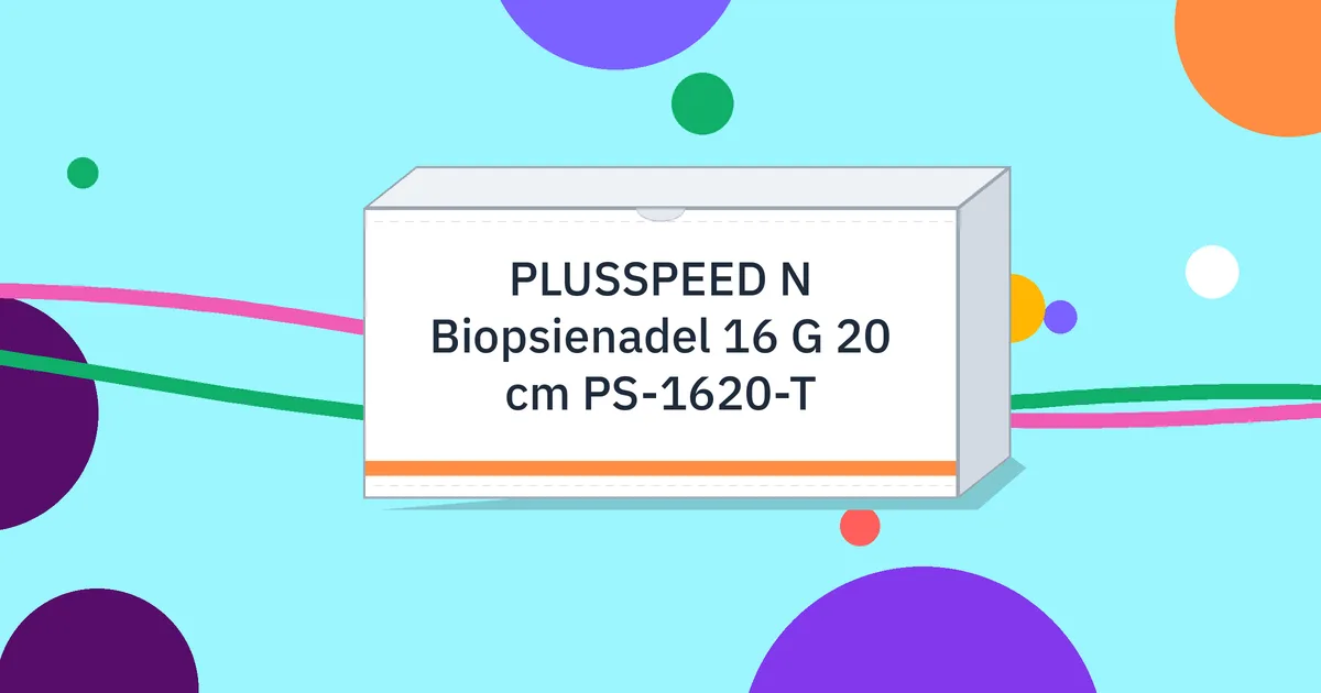 Symbolbild: Packung mit der Aufschrift PLUSSPEED N Biopsienadel 16 G 20 cm PS-1620-T (PZN 15632734) – Verfügbarkeit und Bezug in Apotheken in Frankfurt am Main