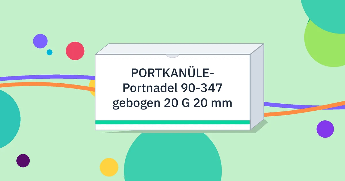 Symbolbild: Packung mit der Aufschrift PORTKANÜLE-Portnadel 90-347 gebogen 20 G 20 mm (PZN 10010821) – Verfügbarkeit und Bezug in Apotheken in Frankfurt am Main