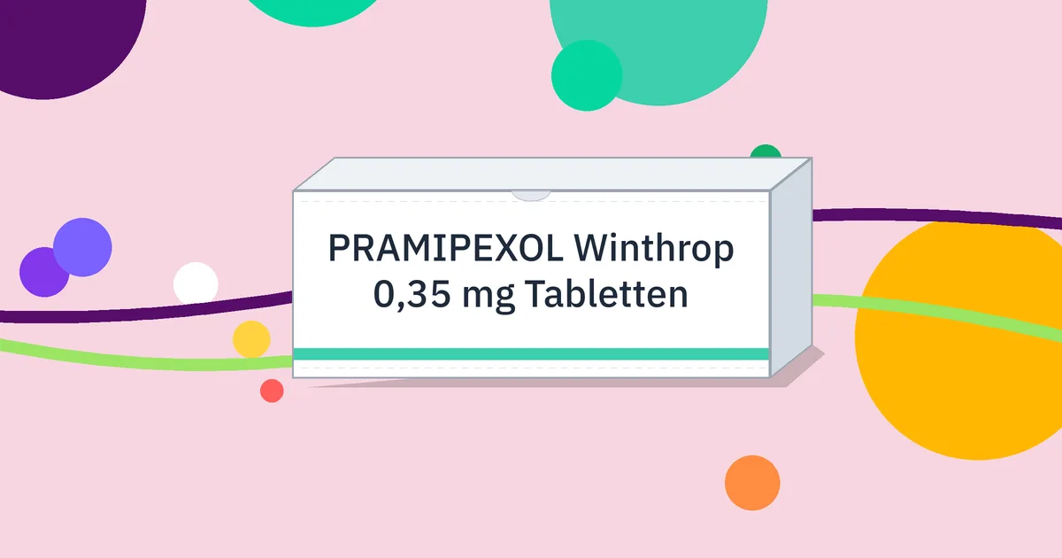 Symbolbild: Packung mit der Aufschrift PRAMIPEXOL Winthrop 0,35 mg Tabletten (PZN 06912096) – Verfügbarkeit und Bezug in Apotheken in Frankfurt am Main
