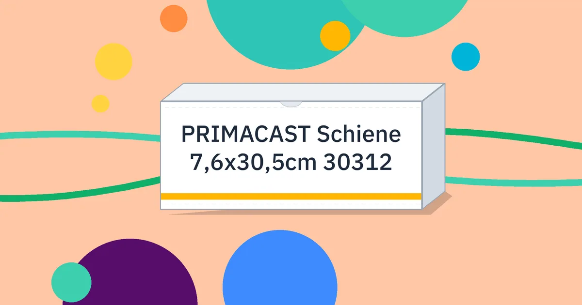 Symbolbild: Packung mit der Aufschrift PRIMACAST Schiene 7,6x30,5cm 30312 (PZN 00666199) – Verfügbarkeit und Bezug in Apotheken in Frankfurt am Main
