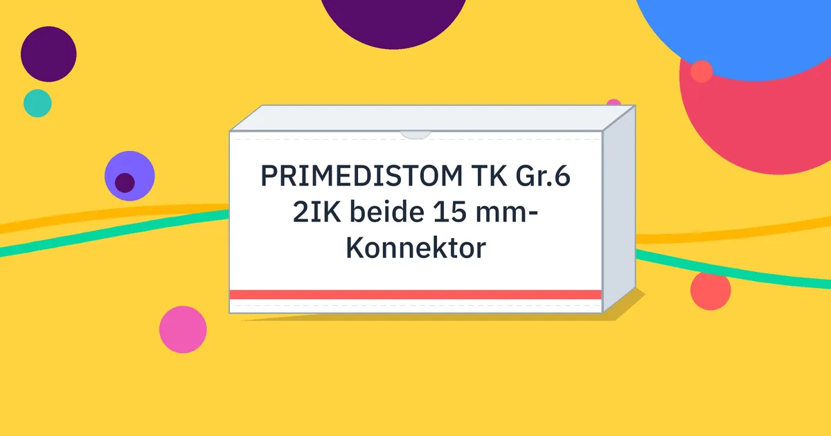 Symbolbild: Packung mit der Aufschrift PRIMEDISTOM TK Gr.6 2IK beide 15 mm-Konnektor (PZN 10209675) – Verfügbarkeit und Bezug in Apotheken in Frankfurt am Main