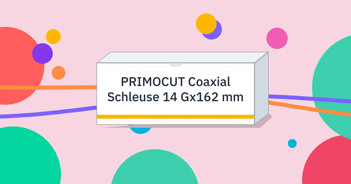 Symbolbild: Packung mit der Aufschrift PRIMOCUT Coaxial Schleuse 14 Gx162 mm (PZN 03925916) – Verfügbarkeit und Bezug in Apotheken in Frankfurt am Main