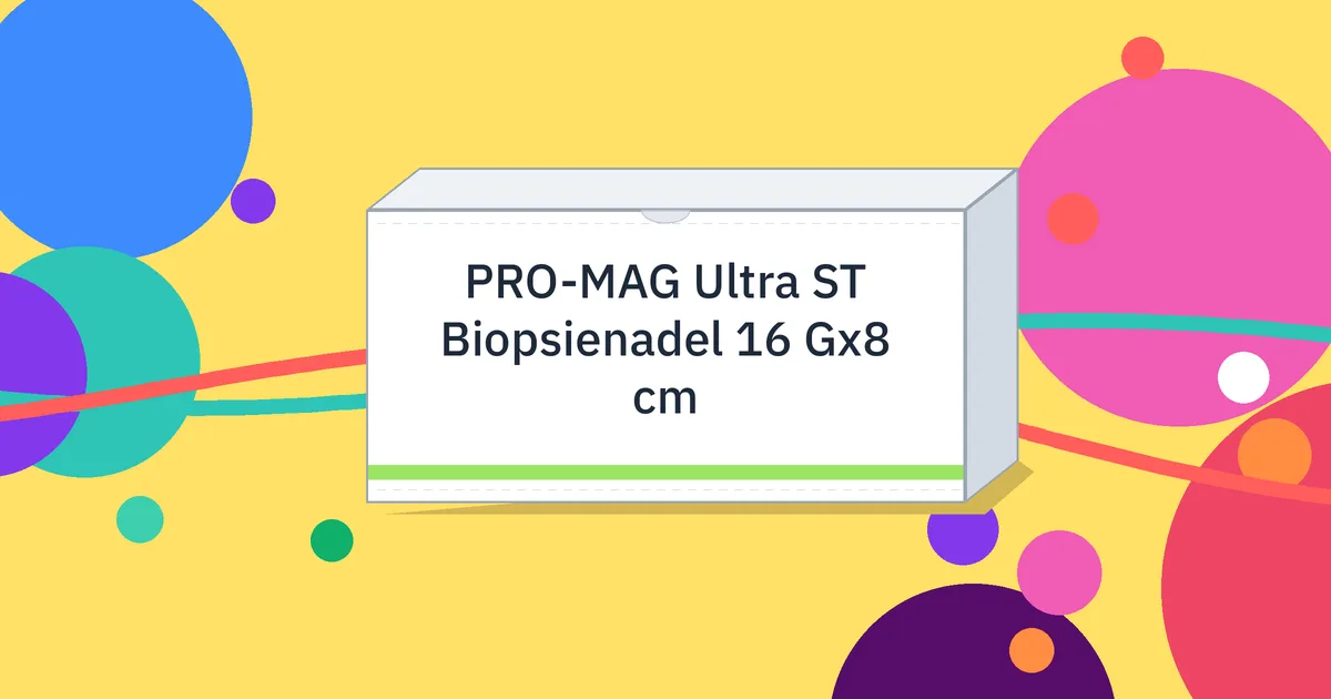 Symbolbild: Packung mit der Aufschrift PRO-MAG Ultra ST Biopsienadel 16 Gx8 cm (PZN 06768966) – Verfügbarkeit und Bezug in Apotheken in Frankfurt am Main