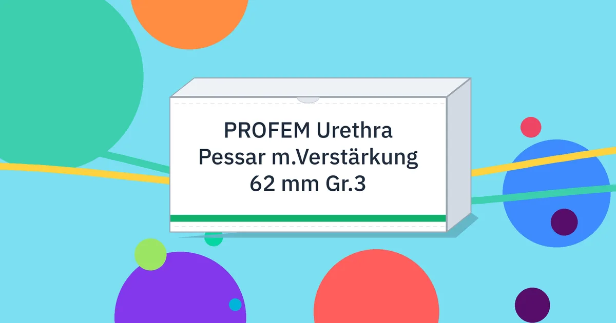 Symbolbild: Packung mit der Aufschrift PROFEM Urethra Pessar m.Verstärkung 62 mm Gr.3 (PZN 11673469) – Verfügbarkeit und Bezug in Apotheken in Frankfurt am Main