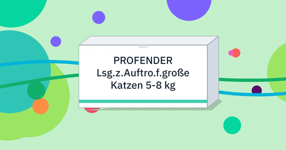 Symbolbild: Packung mit der Aufschrift PROFENDER Lsg.z.Auftro.f.große Katzen 5-8 kg (PZN 04170609) – Verfügbarkeit und Bezug in Apotheken in Frankfurt am Main