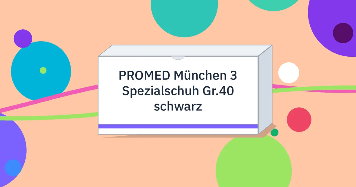 Symbolbild: Packung mit der Aufschrift PROMED München 3 Spezialschuh Gr.40 schwarz (PZN 11711796) – Verfügbarkeit und Bezug in Apotheken in Frankfurt am Main
