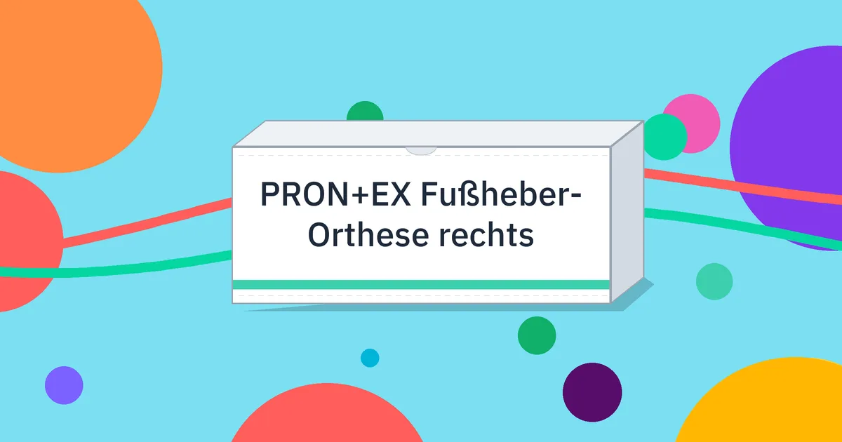 Symbolbild: Packung mit der Aufschrift PRON+EX Fußheber-Orthese rechts (PZN 17197840) – Verfügbarkeit und Bezug in Apotheken in Frankfurt am Main