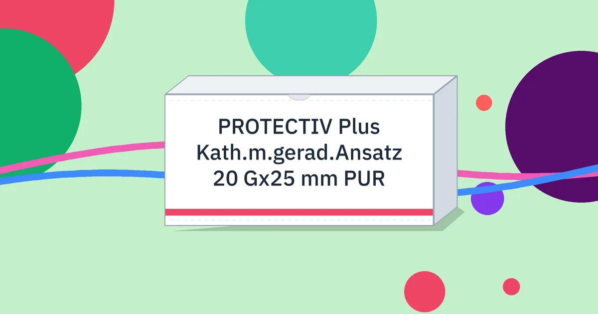Symbolbild: Packung mit der Aufschrift PROTECTIV Plus Kath.m.gerad.Ansatz 20 Gx25 mm PUR (PZN 08424981) – Verfügbarkeit und Bezug in Apotheken in Frankfurt am Main