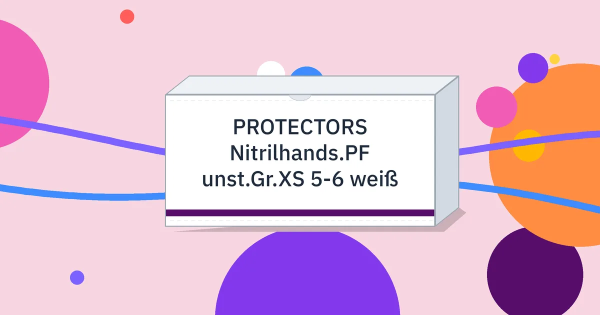 Symbolbild: Packung mit der Aufschrift PROTECTORS Nitrilhands.PF unst.Gr.XS 5-6 weiß (PZN 04684834) – Verfügbarkeit und Bezug in Apotheken in Frankfurt am Main