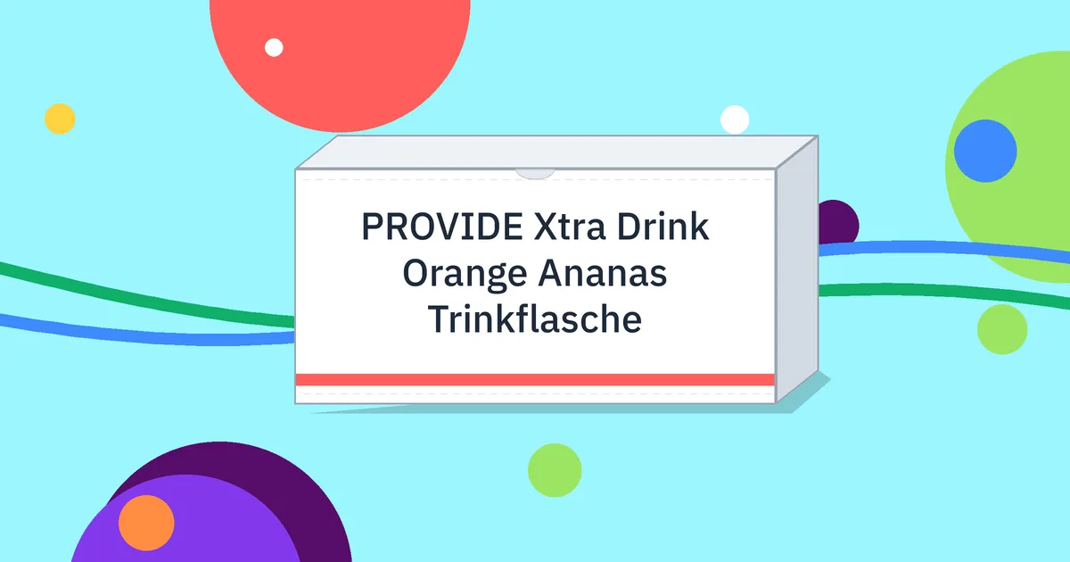 Symbolbild: Packung mit der Aufschrift PROVIDE Xtra Drink Orange Ananas Trinkflasche (PZN 00096862) – Verfügbarkeit und Bezug in Apotheken in Frankfurt am Main