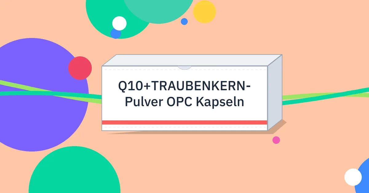 Symbolbild: Packung mit der Aufschrift Q10+TRAUBENKERN-Pulver OPC Kapseln (PZN 19710632) – Verfügbarkeit und Bezug in Apotheken in Frankfurt am Main
