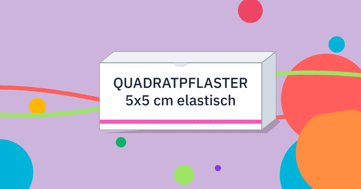 Symbolbild: Packung mit der Aufschrift QUADRATPFLASTER 5x5 cm elastisch (PZN 07624318) – Verfügbarkeit und Bezug in Apotheken in Frankfurt am Main