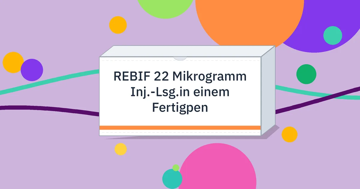 Symbolbild: Packung mit der Aufschrift REBIF 22 Mikrogramm Inj.-Lsg.in einem Fertigpen (PZN 14046402) – Verfügbarkeit und Bezug in Apotheken in Frankfurt am Main