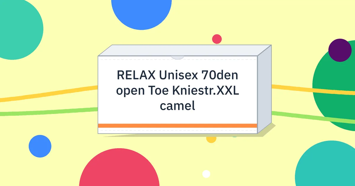 Symbolbild: Packung mit der Aufschrift RELAX Unisex 70den open Toe Kniestr.XXL camel (PZN 16224701) – Verfügbarkeit und Bezug in Apotheken in Frankfurt am Main