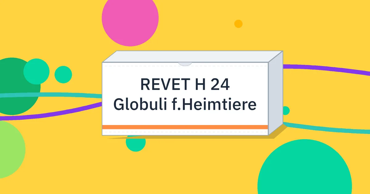 Symbolbild: Packung mit der Aufschrift REVET H 24 Globuli f.Heimtiere (PZN 03703038) – Verfügbarkeit und Bezug in Apotheken in Frankfurt am Main