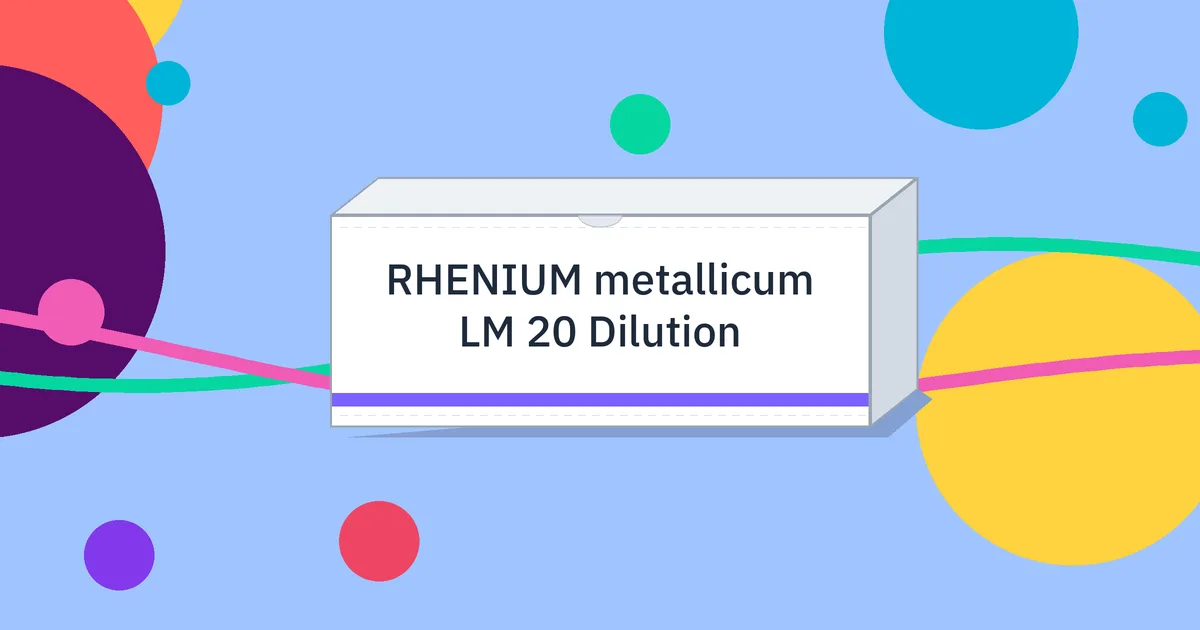 Symbolbild: Packung mit der Aufschrift RHENIUM metallicum LM 20 Dilution (PZN 13049083) – Verfügbarkeit und Bezug in Apotheken in Frankfurt am Main